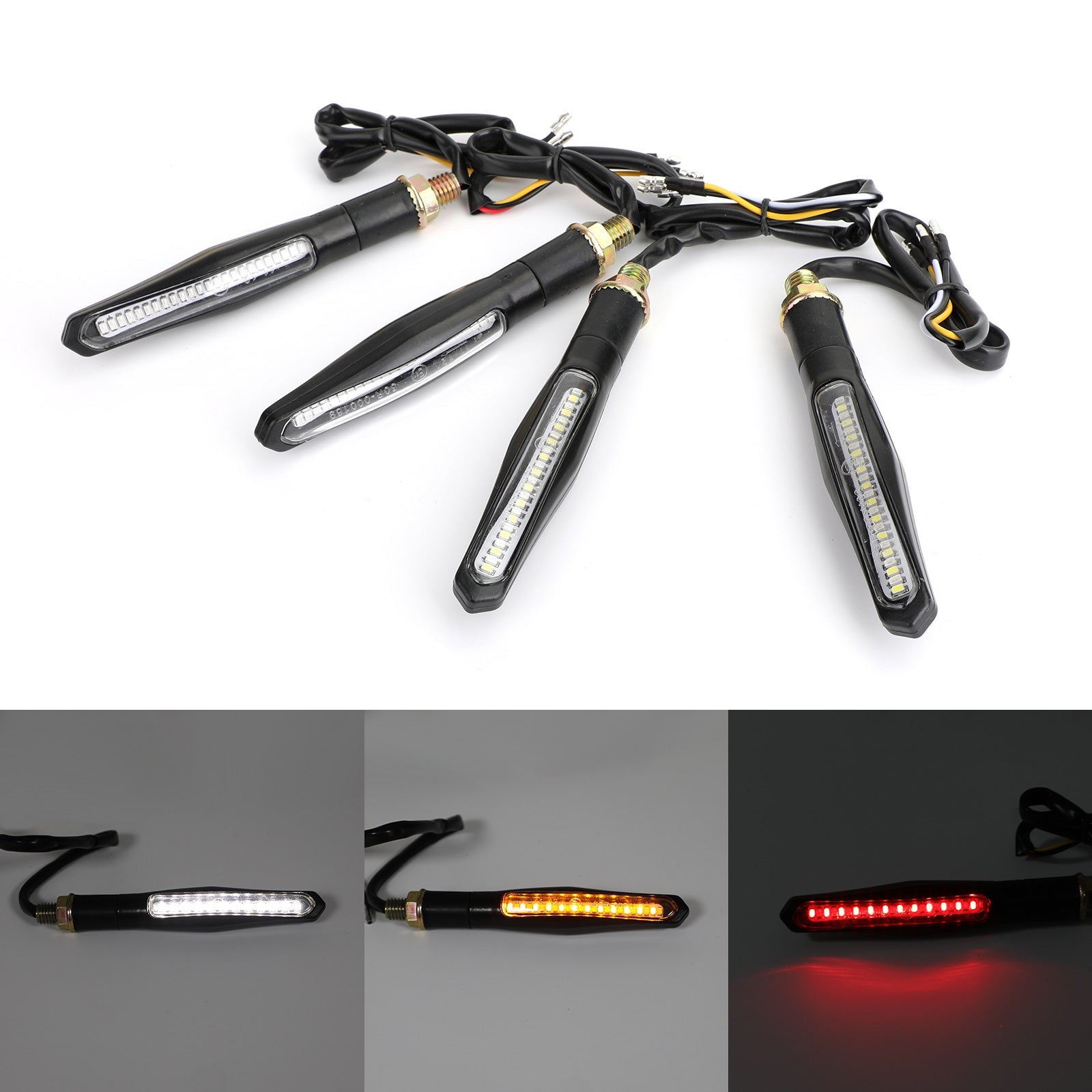 4x Sequential Flowing LED Motorcycle Turn Signal Indicator Lights DRL – Component Authority