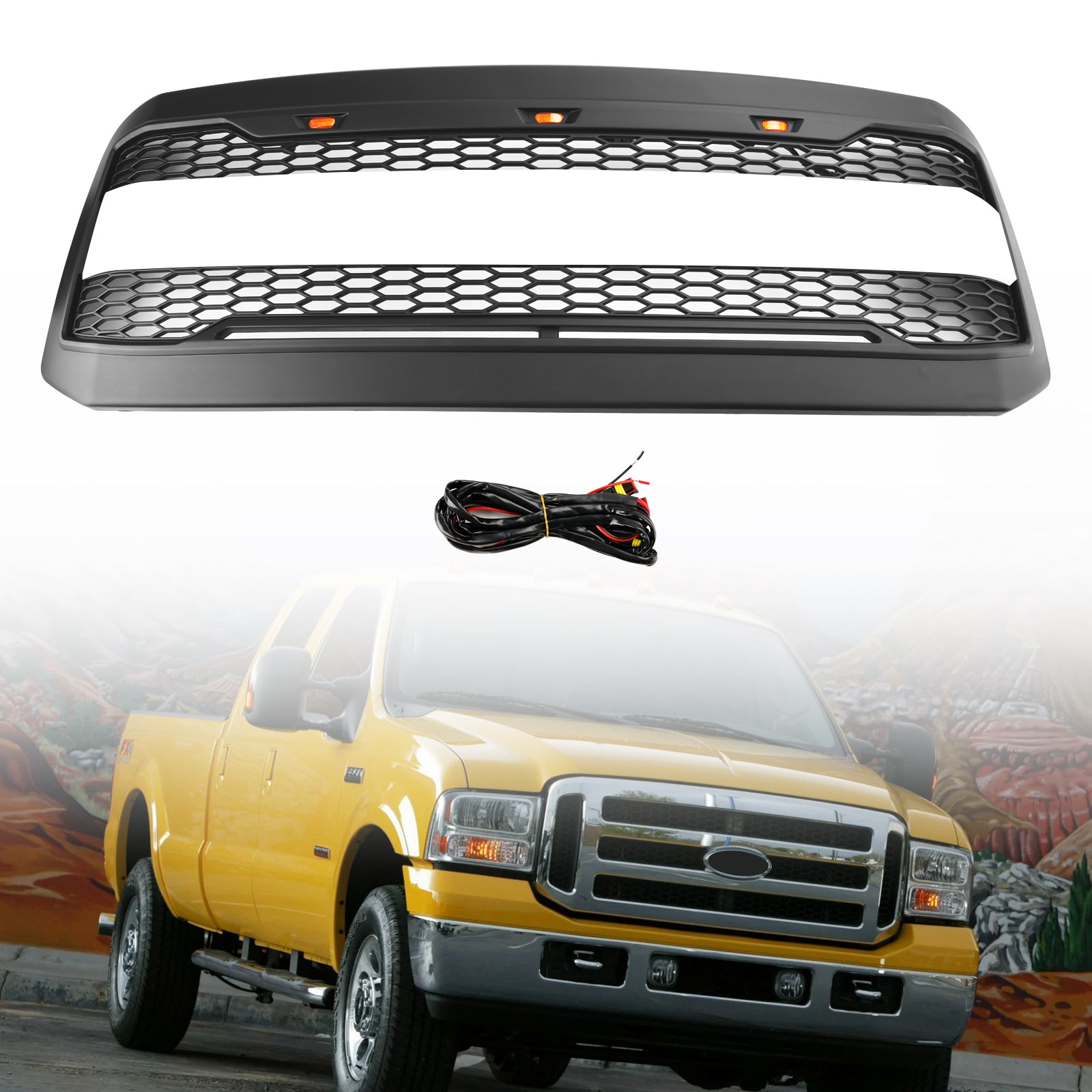 Front Bumper Grill Grille W/ LED Fit Ford F250 F350 2005-2007 Super Du ...