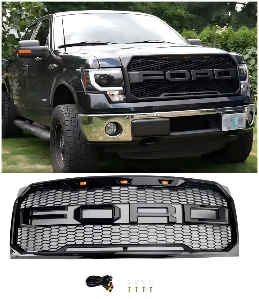 2009-2014 Ford F150 Gloss Black Raptor Style Front Bumper Grille Grill ...