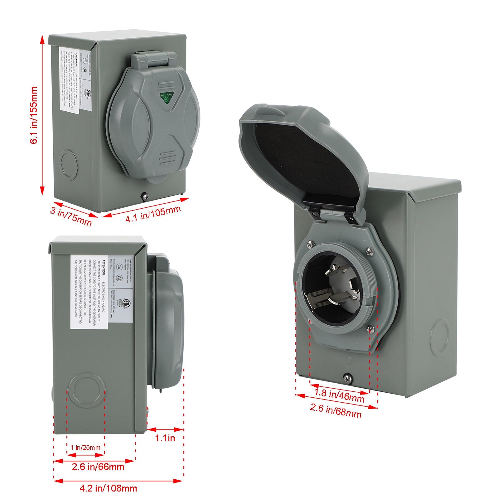 RV 50 Amp Power Inlet Box Outdoor Receptacle 3 Prong Locking Plug with ...