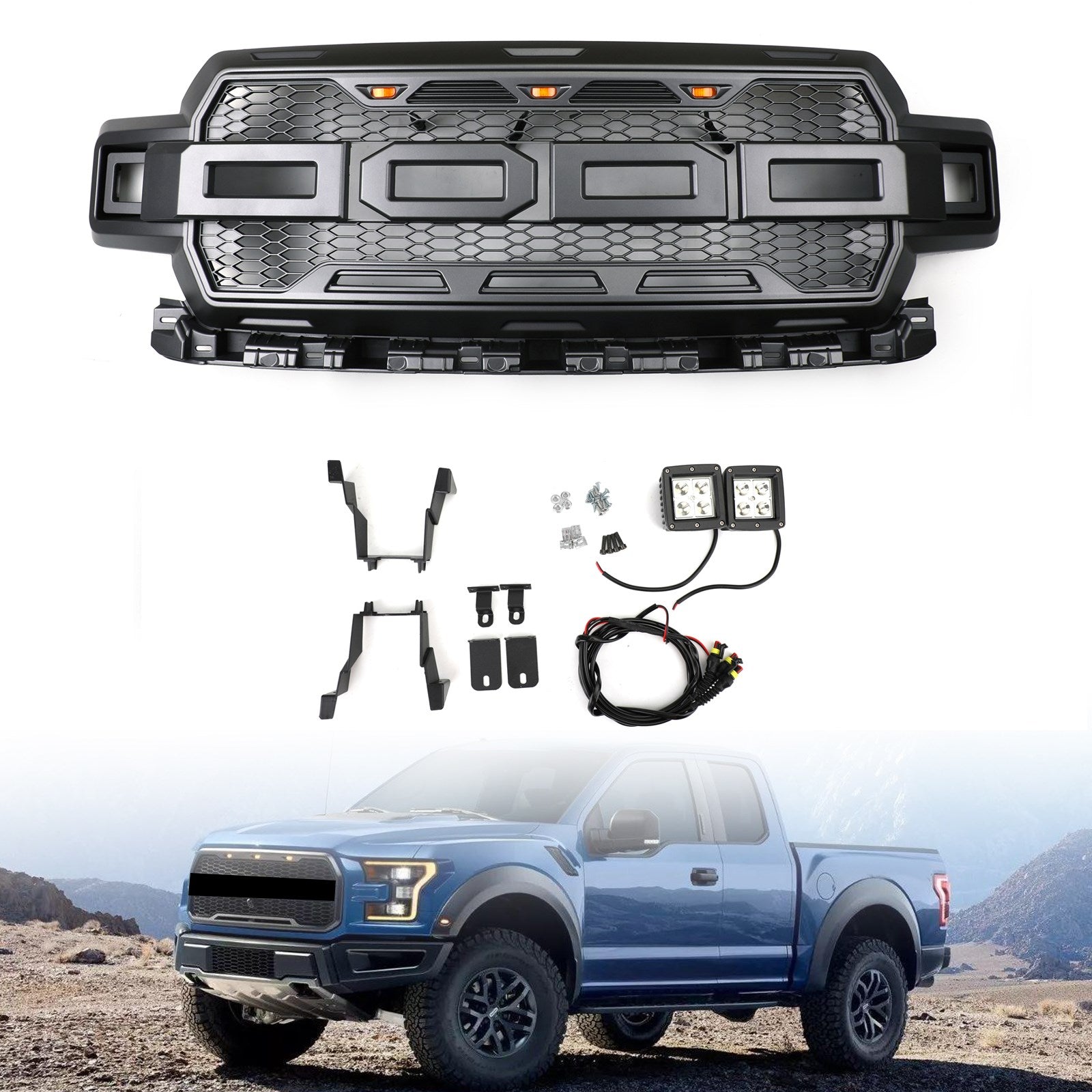 Ford F150 2018-2020 Honeycomb Grill Amber LED Raptor Style Grill Grill ...