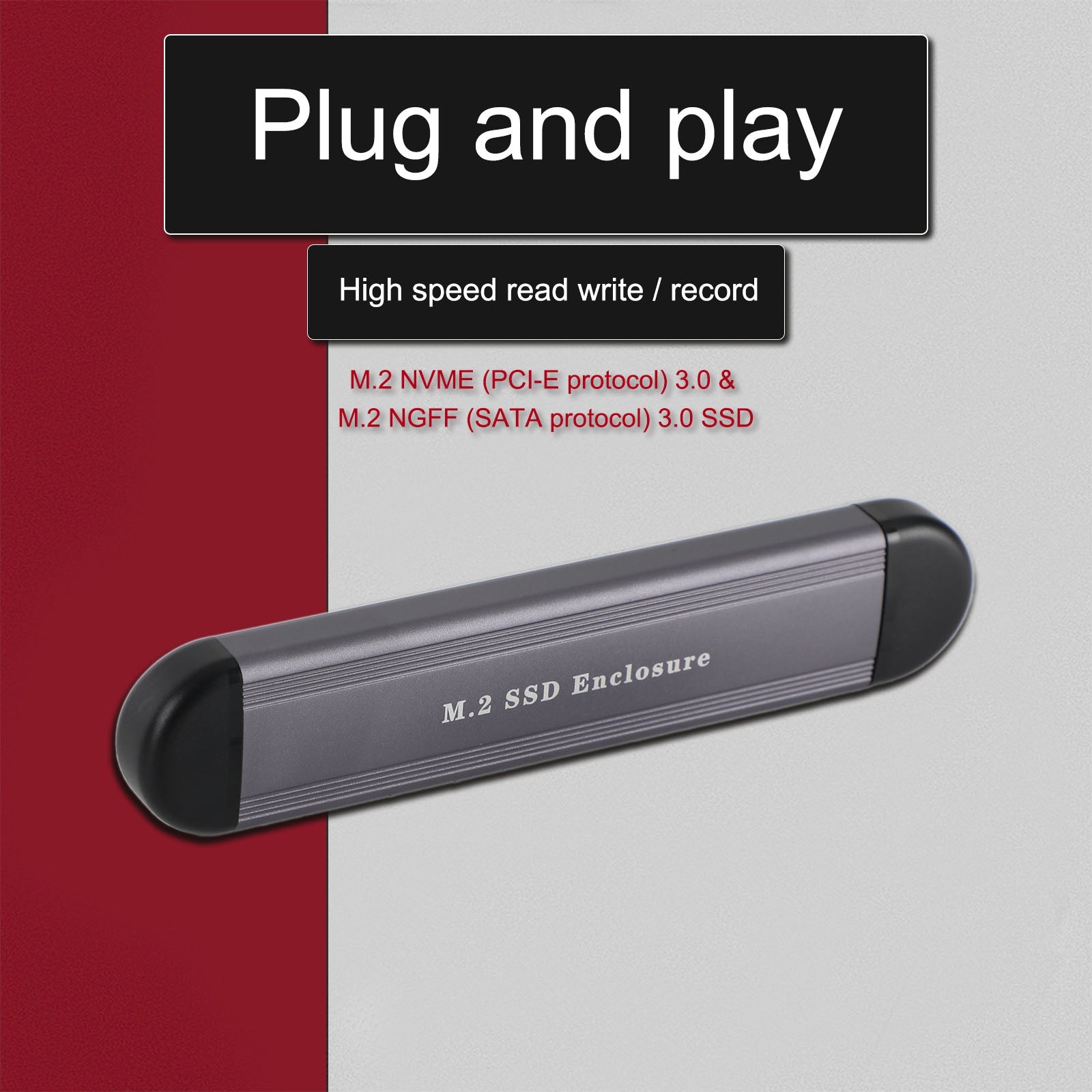 2 in 1 SSD Enclosure Type-C 3.1 Gen2 + USB 3.0 to M.2 NVME/SATA Extern ...