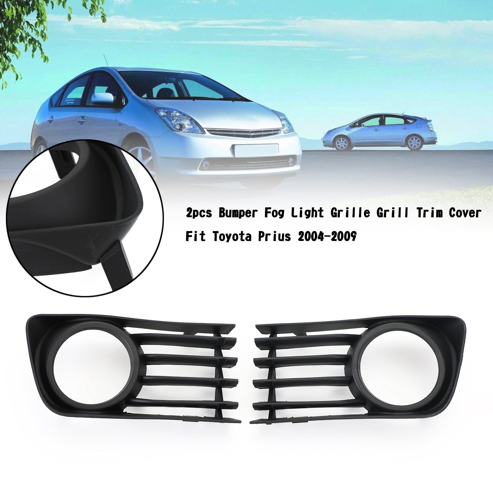 2pcs Bumper Fog Light Grille Grill Trim Cover Fit Toyota Prius 2004-20 ...