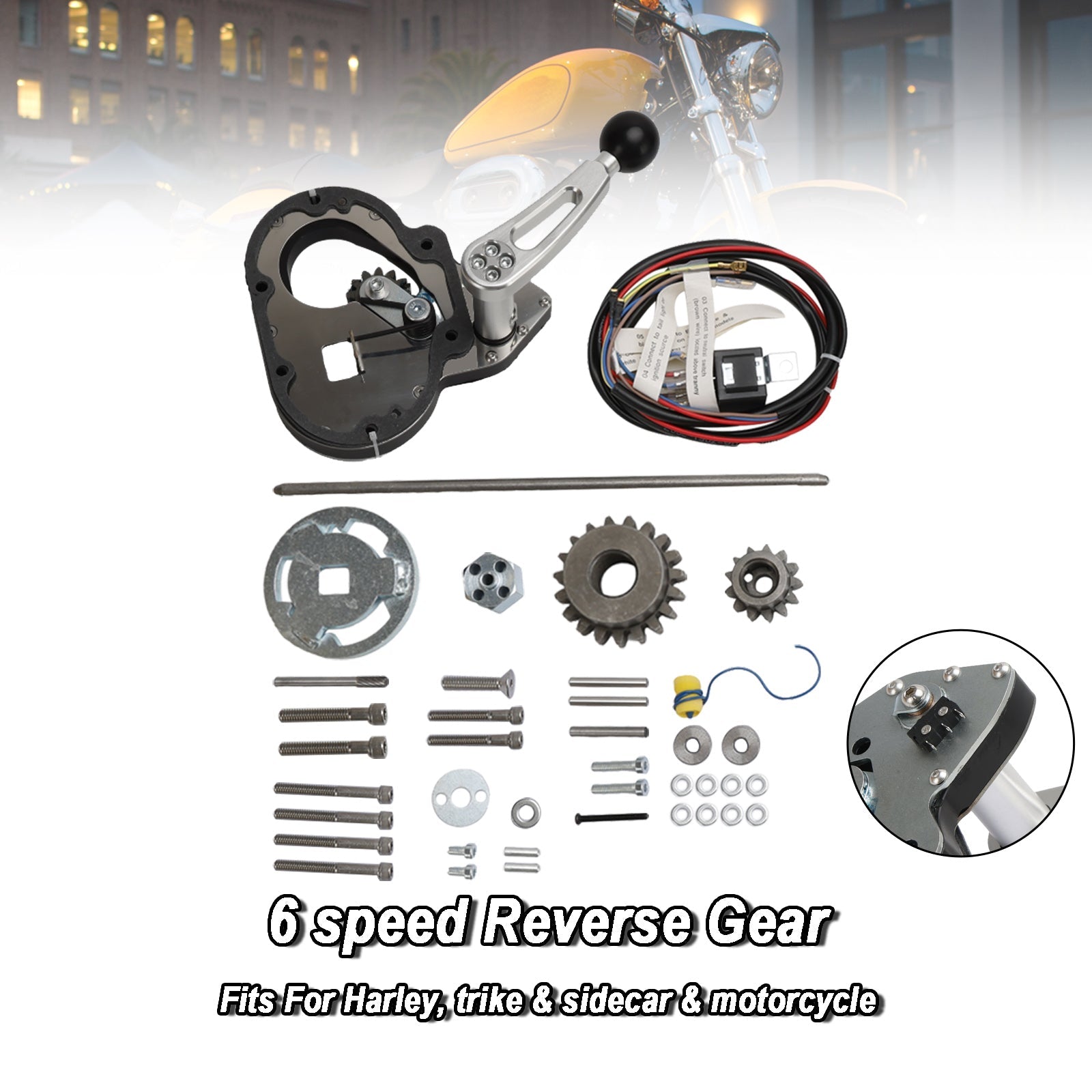 6 Speed Reverse Gear Fit For Harley w Billet Knob Trike Sidecar Motorc ...