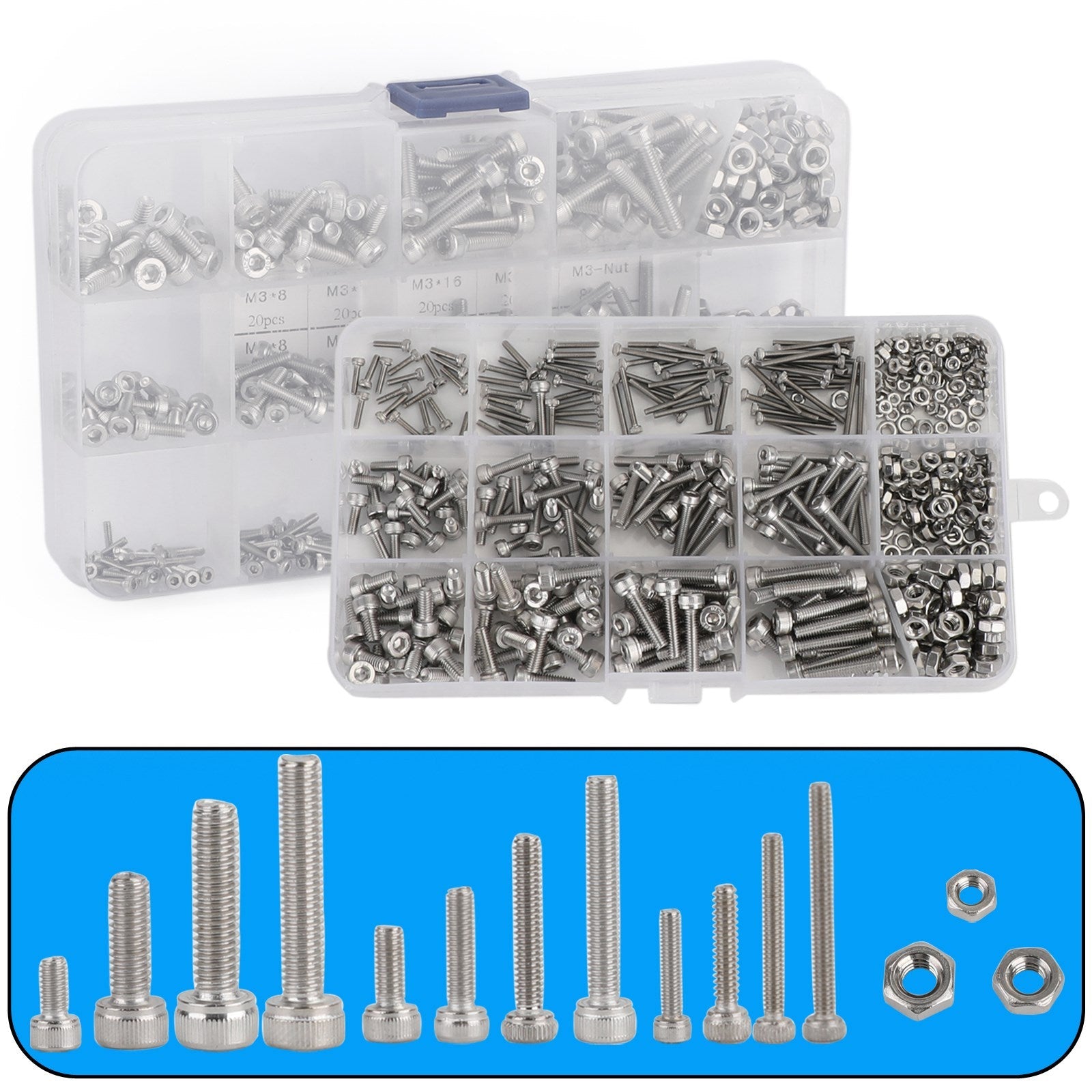 480pcs M2 M3 M4 304 Stainless Steel Hex Socket Head Cap Screws Nut Kit ...