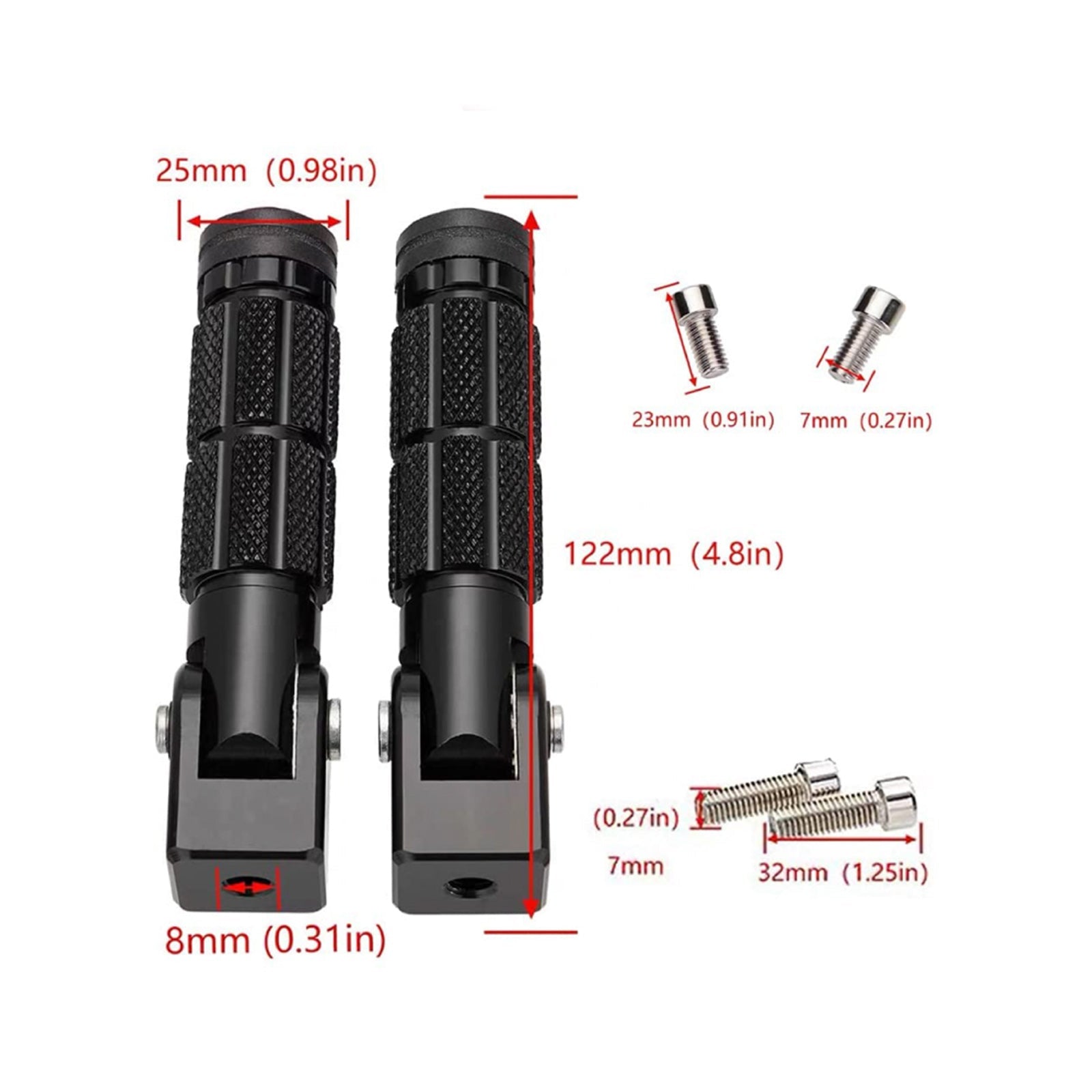 Universal M8 Rear Footrests Foot Peg 90 Degree Fixed Folding Passenger ...