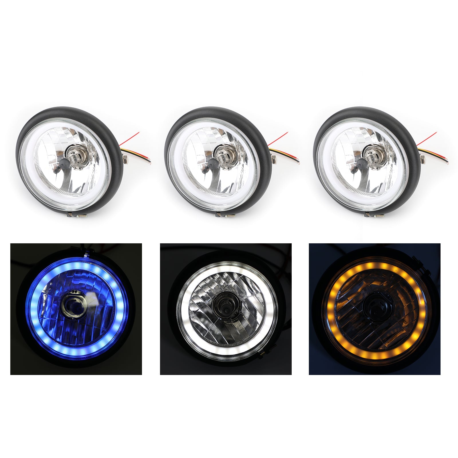 6.3 Round Halogen Headlight Retro For Cafe Racer Bobber Custom Chopper ...