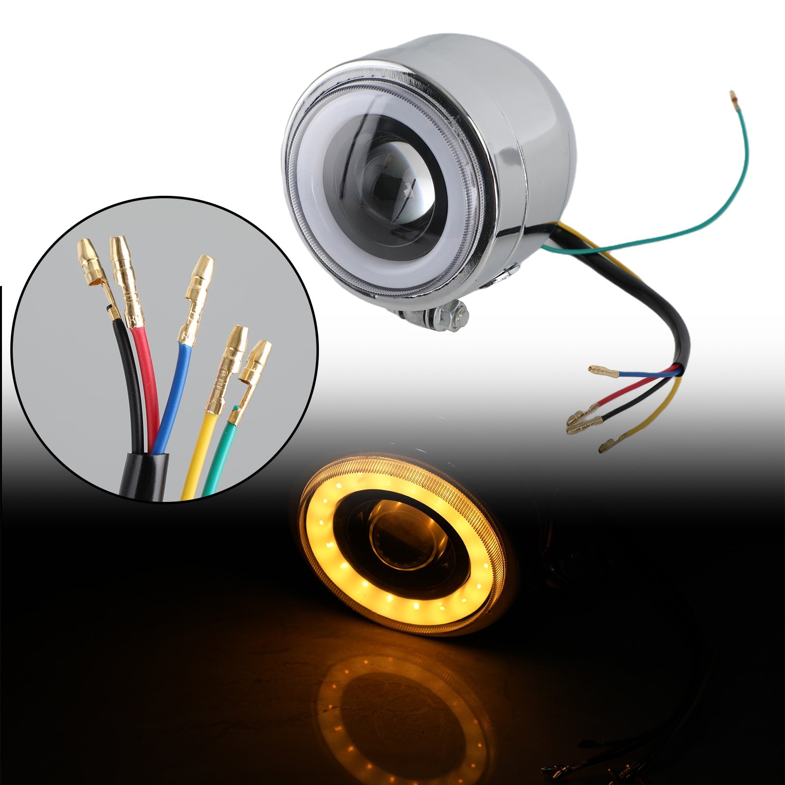 Universal Motorcycle LED Headlight Projector Lens ATV for Cafe Racer Y ...