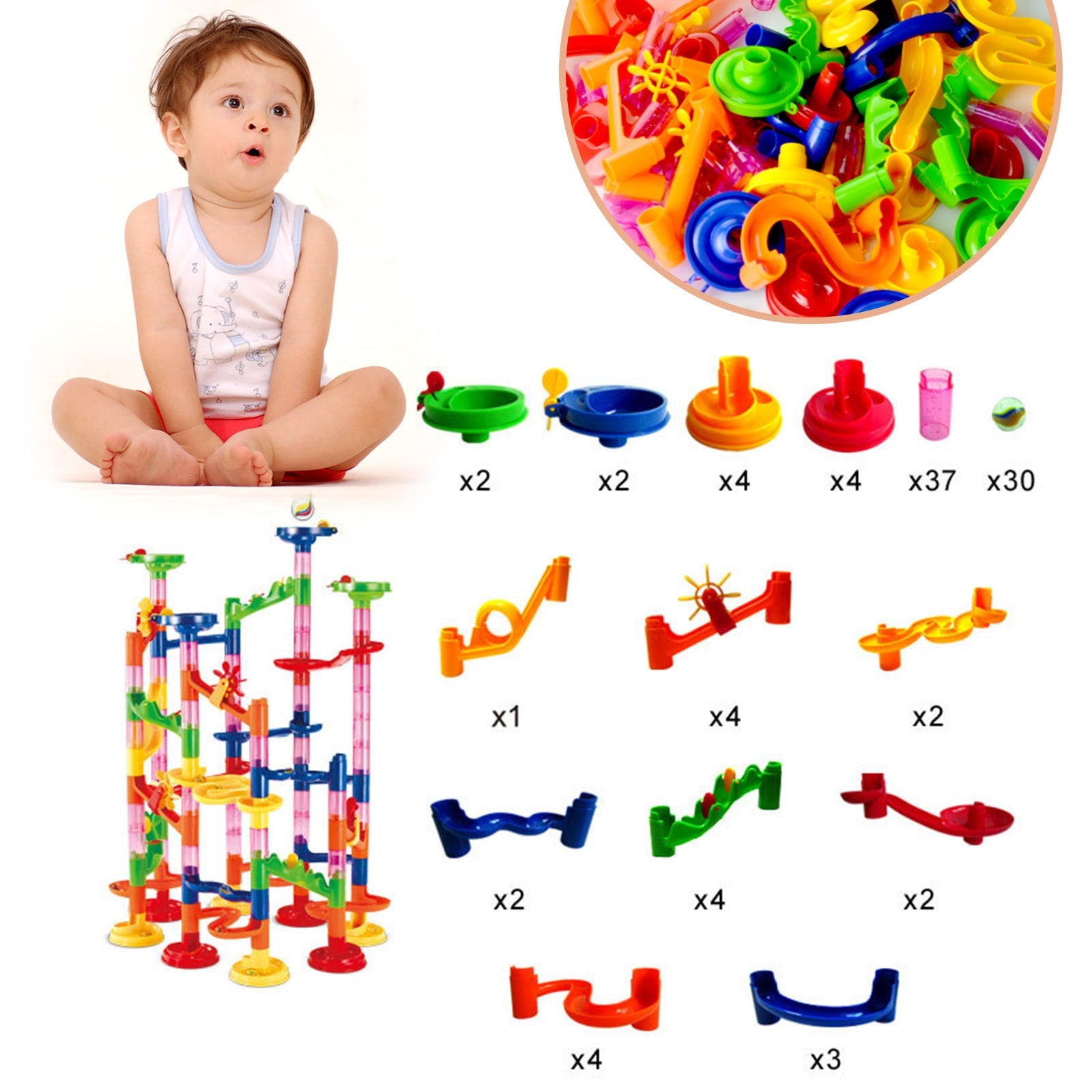 105pcs Kids Marble Run Race Set Railway Building Blocks Construction ...