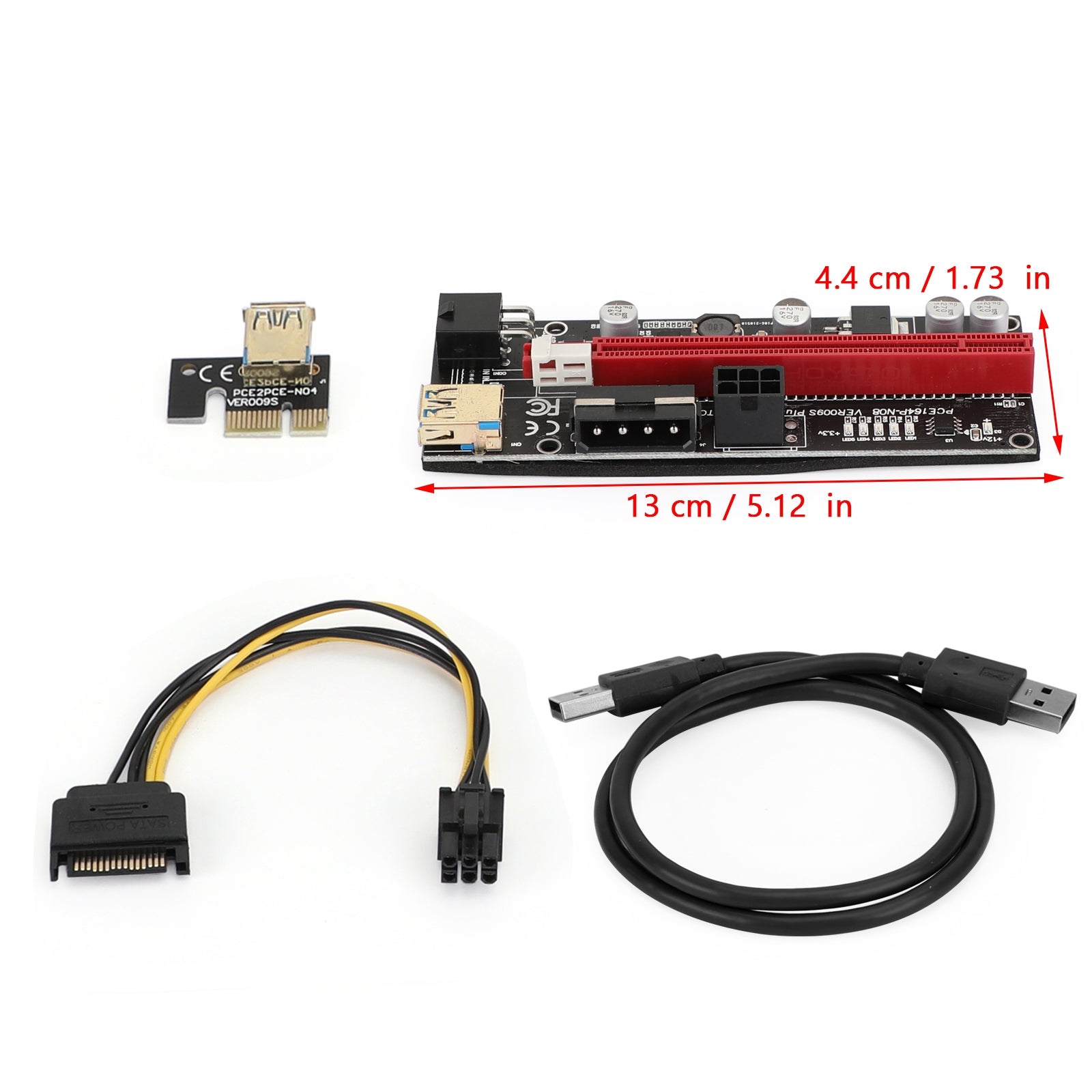 PCI-E 1x to 16x Powered USB3.0 GPU Riser Extender Adapter Card VER 009 ...