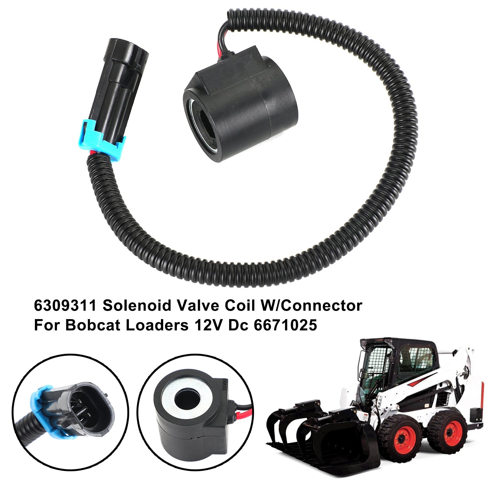 6309311 Solenoid Valve Coil W/Connector For Bobcat Loaders 12V Dc 6671 ...