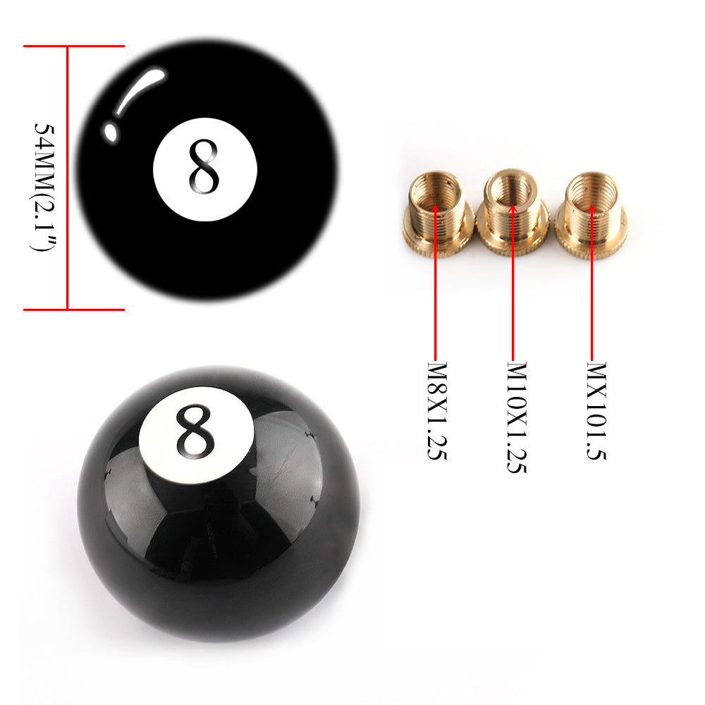 Universal No.8 Billiard Ball Gear Shifter Black Round Shift Knob w/ 3 ...