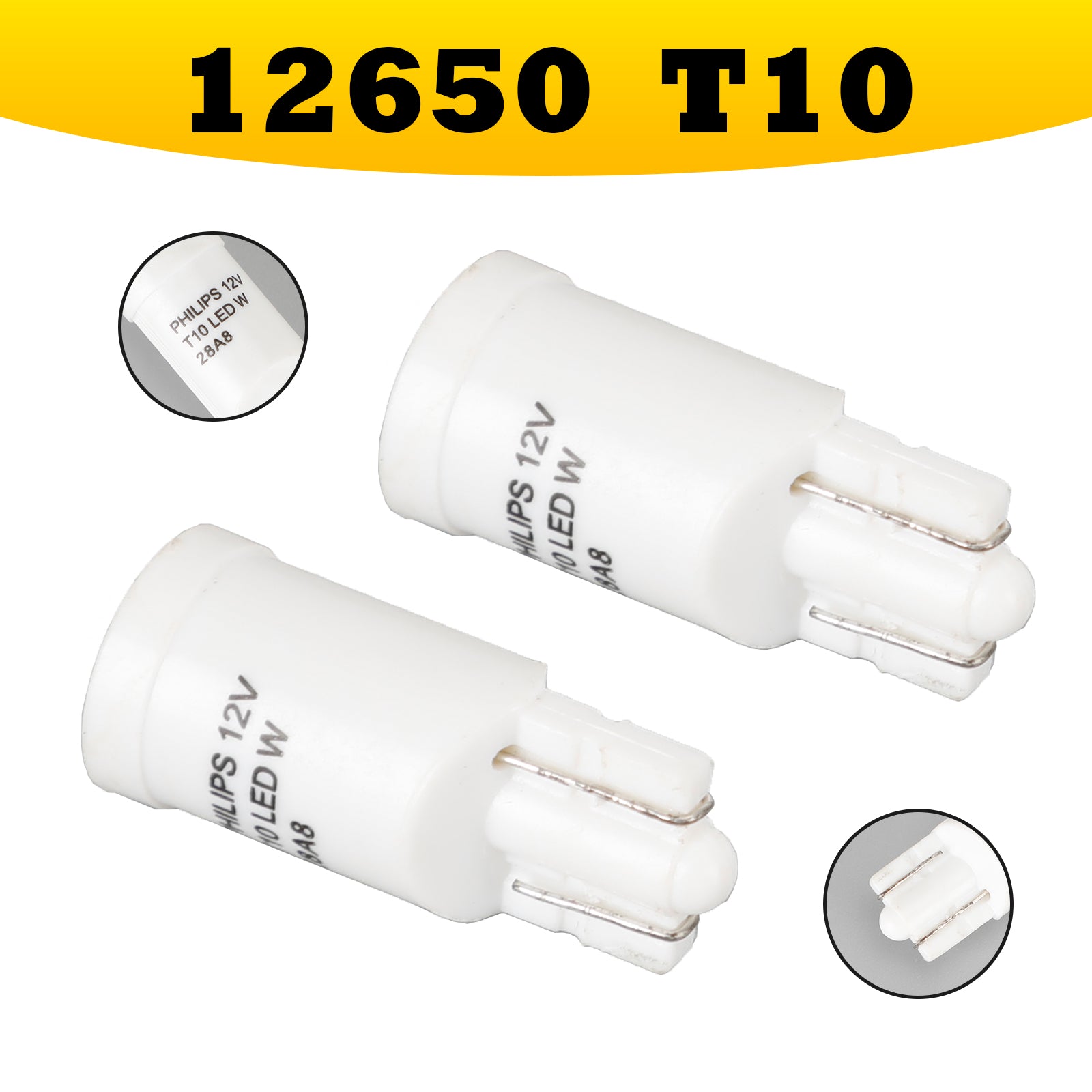 For Philips 12650 WLED B2 Car Hiper White LED T10 12V0.4W W2.1*9.5D ...
