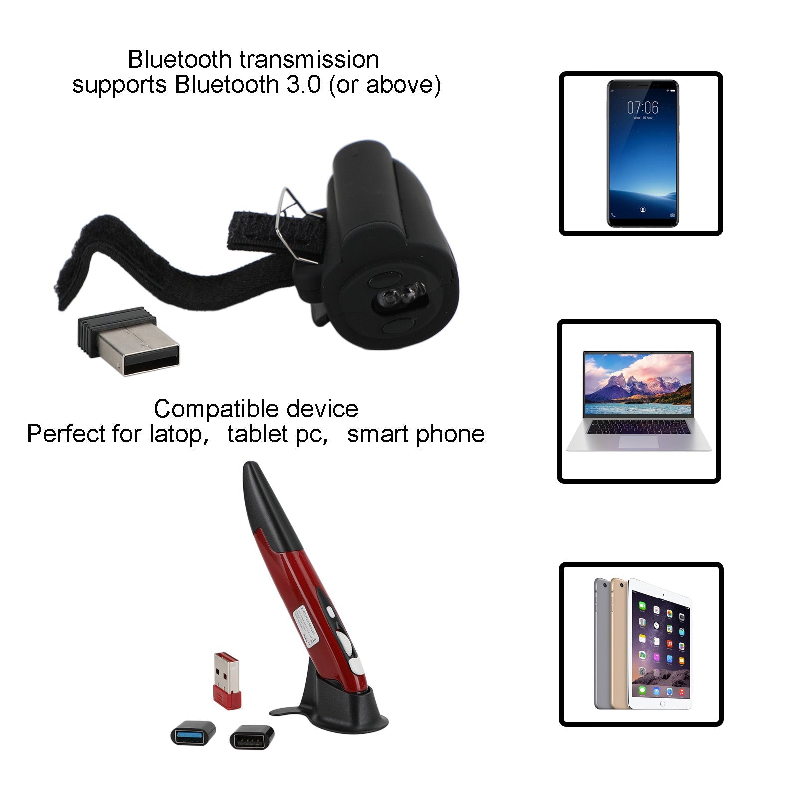 2.4G USB Portable Handheld Optical Trackball Pen Wireless Mouse Adjust ...