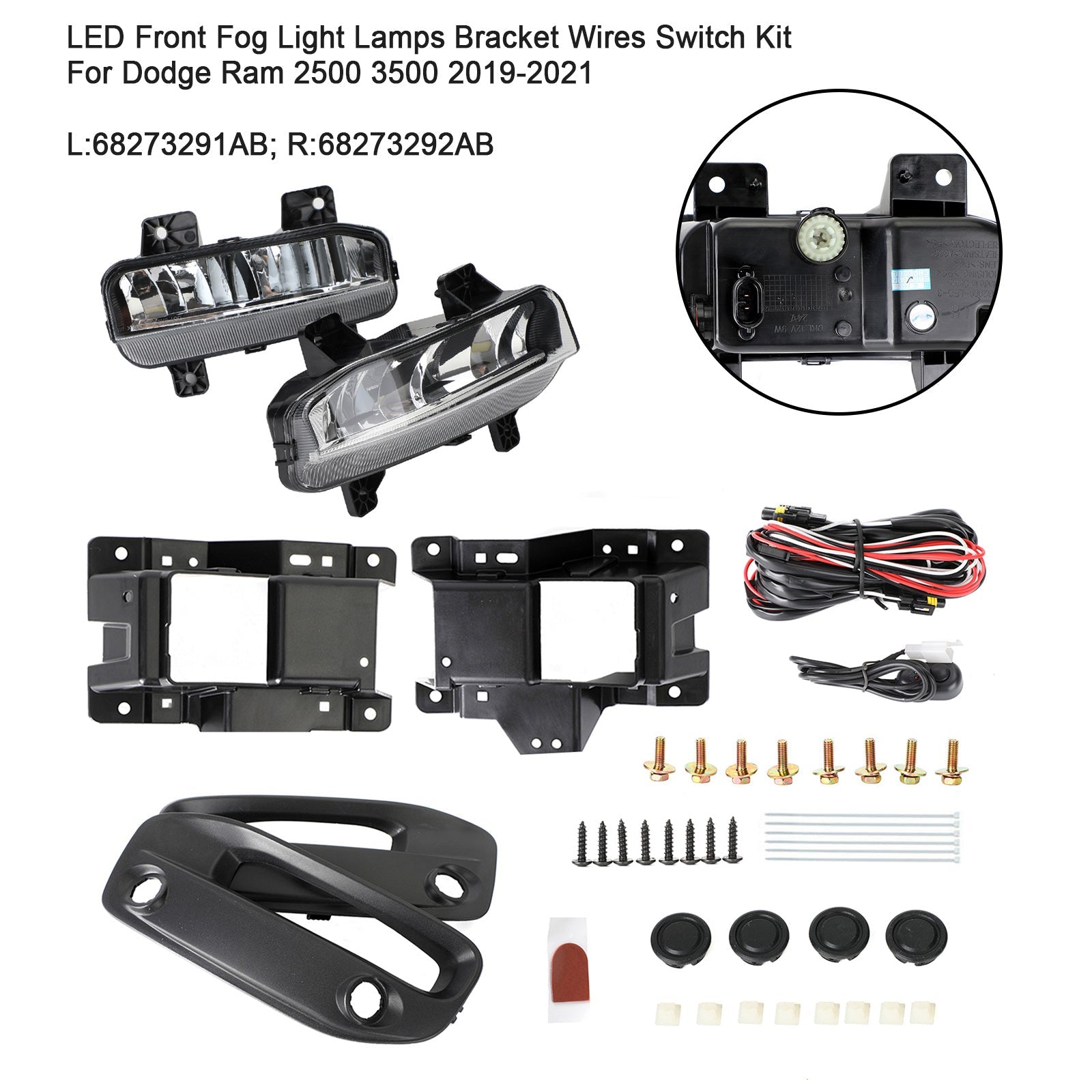 LED Front Fog Light Lamps Bracket Wires Switch For Dodge Ram 2500 3500 ...