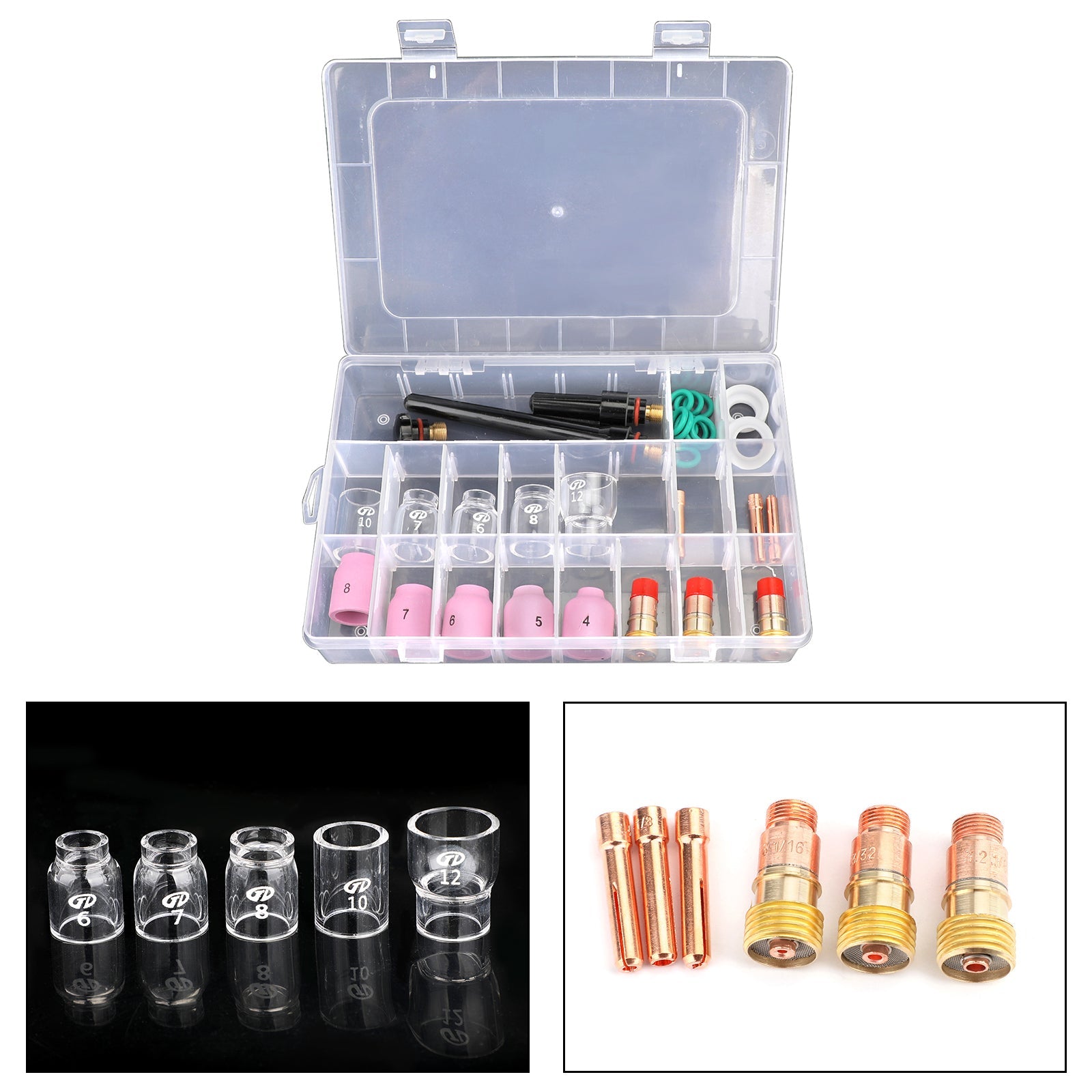31Pcs TIG Welding Torch Stubby Gas Lens #12 Pyrex Glass Cup Kit For WP ...