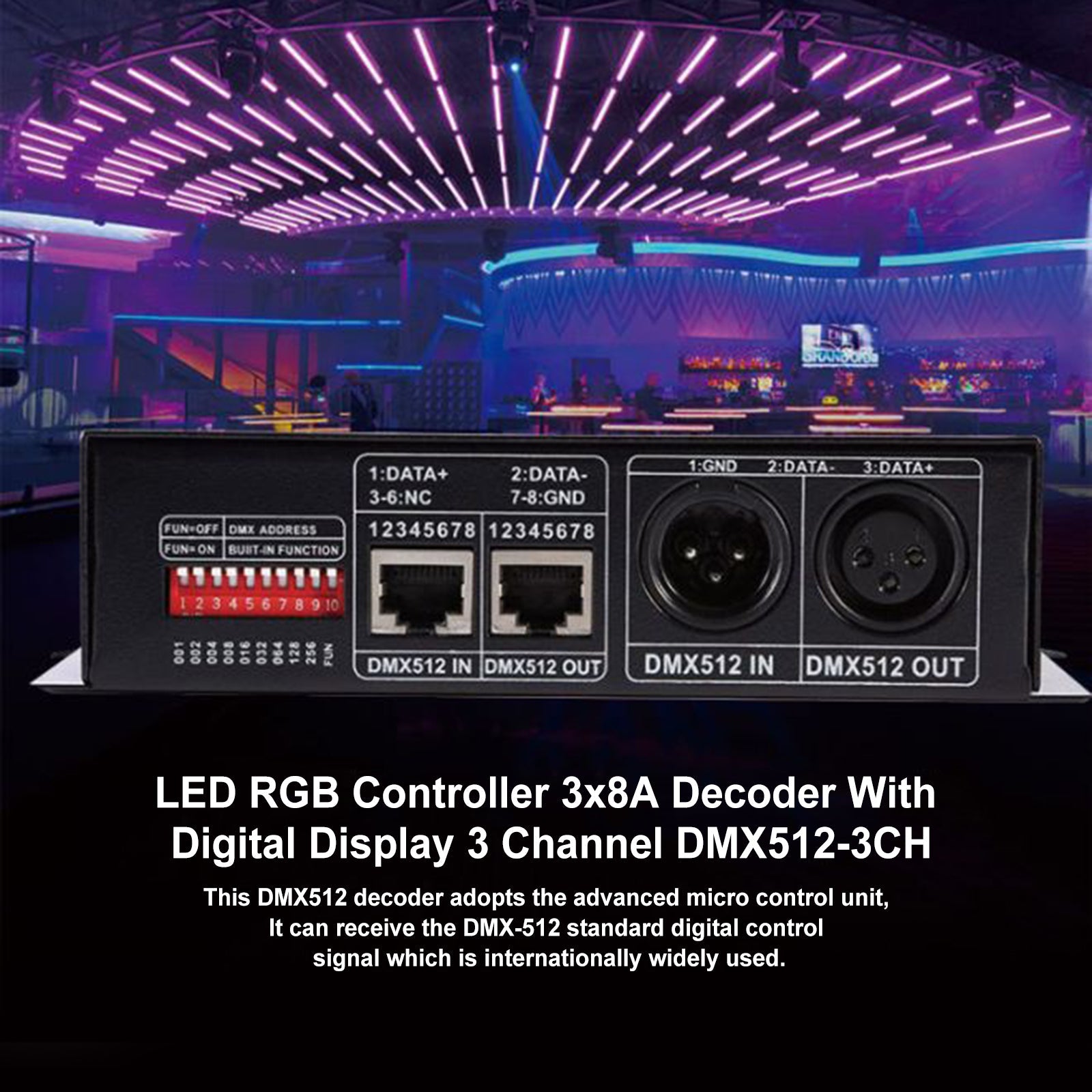 LED RGB Controller 3x8A Decoder With Digital Display 3 Channel DMX512 ...